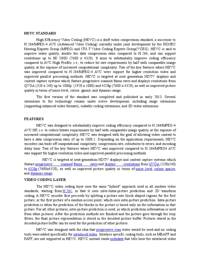 Hevc Standard | PDF | H.264/Mpeg 4 Avc | Television