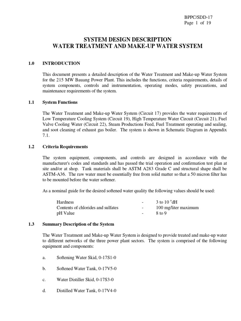 6.water Treatment and Make-Up Water System | PDF | Pump | Distillation