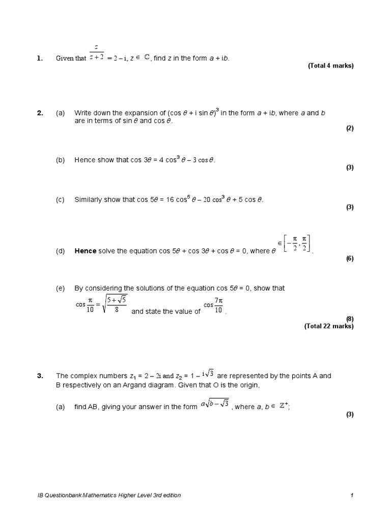 Question Bank Complex Numberp1 | PDF | Trigonometric Functions ...