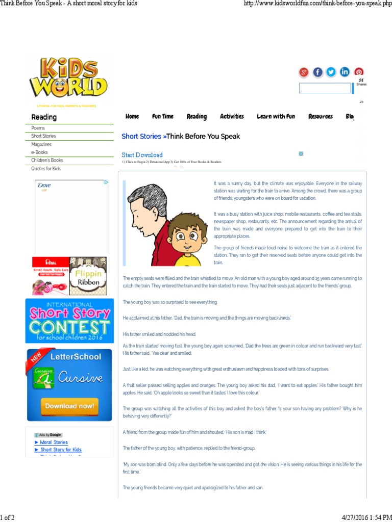 Think Before You Speak - A Short Moral Story For Kids | PDF | Social ...