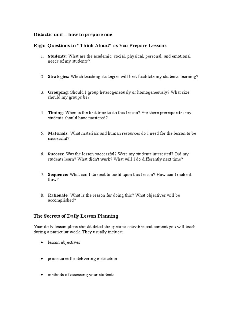 Didactic Unit | Download Free PDF | Lesson Plan | Education Theory