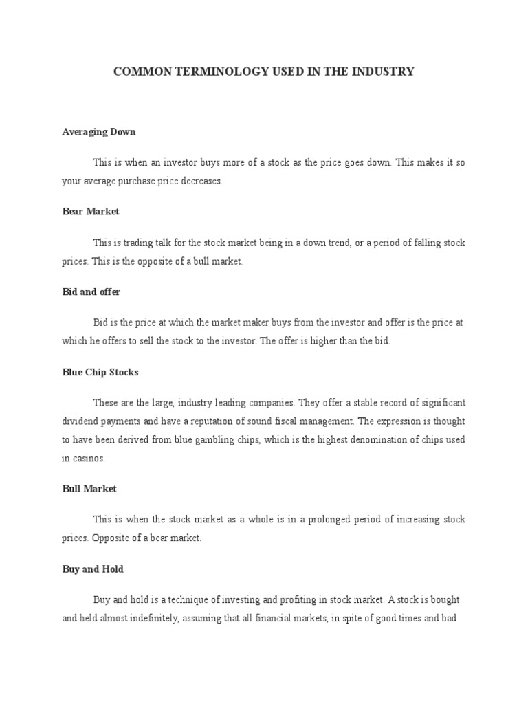 Common Terminology Used in The Industry | PDF | Stocks | Financial Markets