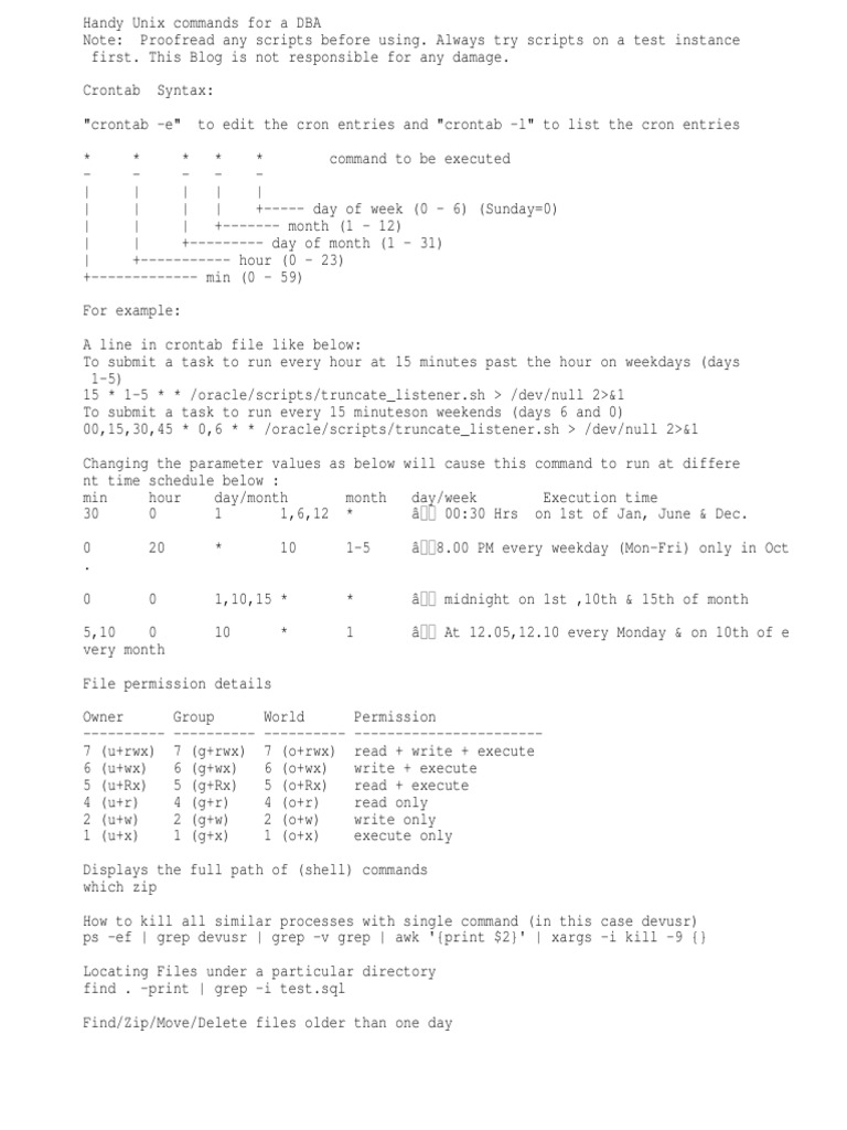 Handy Unix Commands For A DBA | PDF | Computer File | Areas Of Computer ...