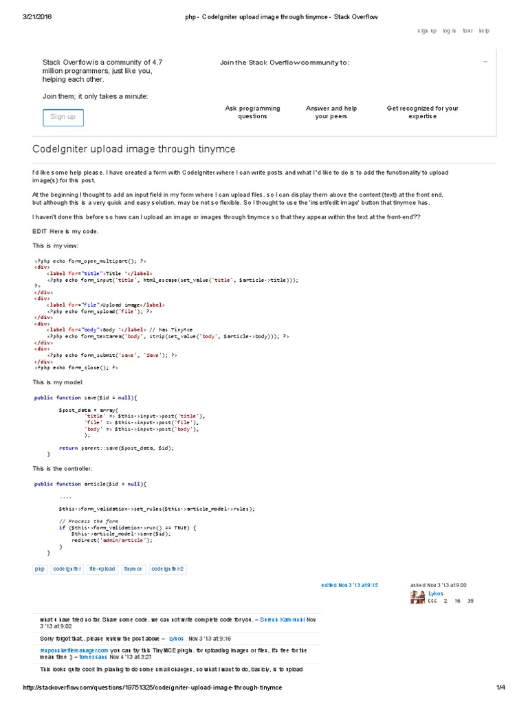 PHP - CodeIgniter Upload Image Through Tinymce - Stack Overflow | PDF | Php | Ajax (Programming)