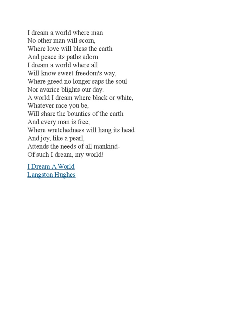 I Dream A World Langston Hughes | PDF | Law | Religion & Spirituality