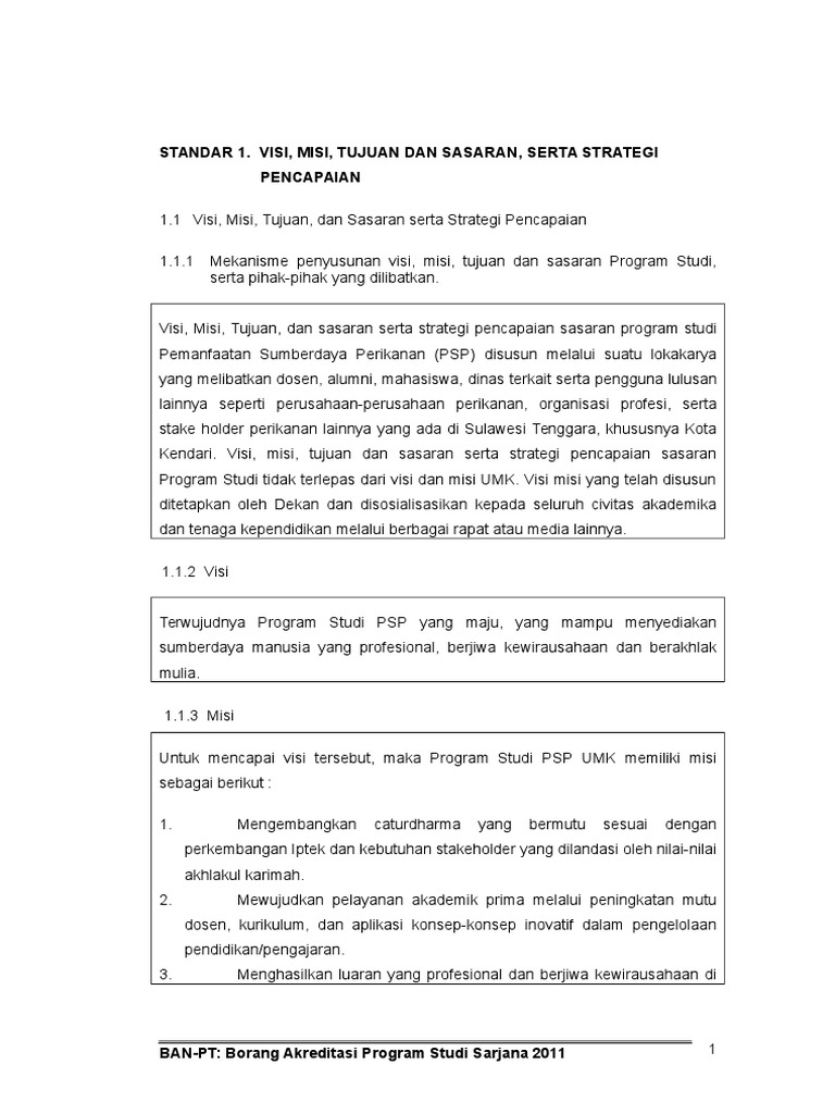 Visi dan Misi Program Studi PSP | PDF