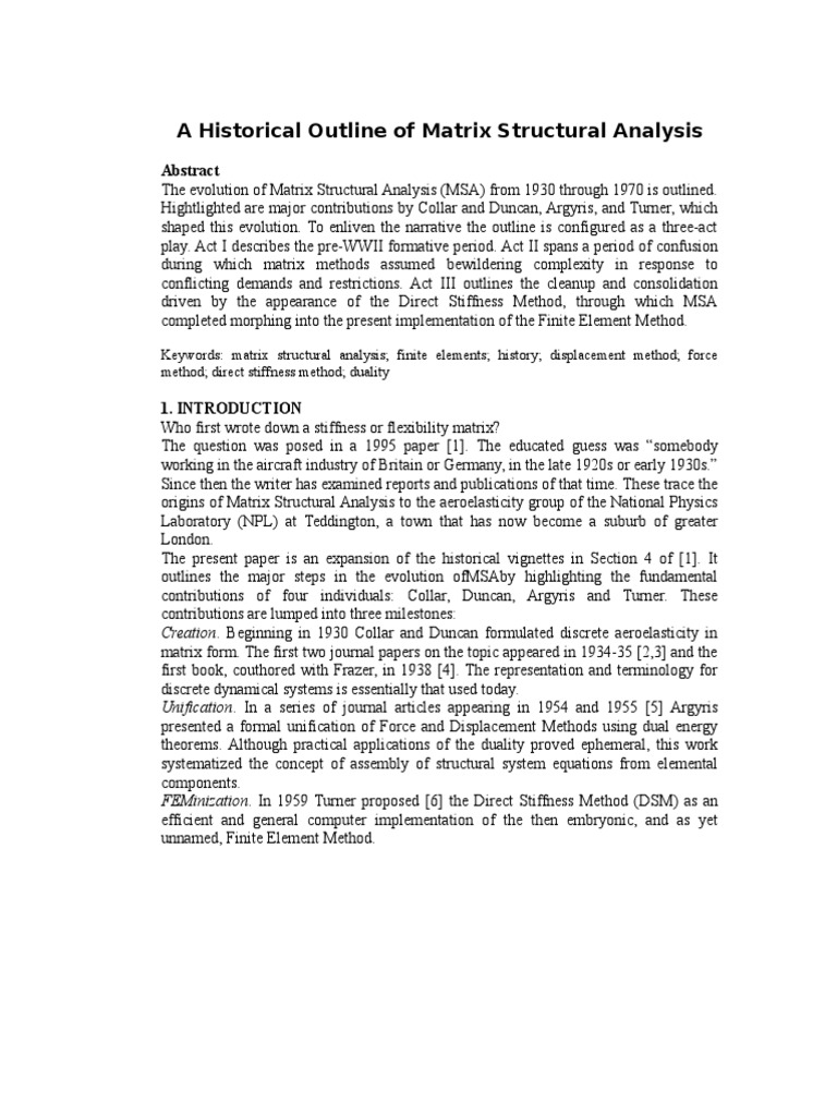 A Historical Outline of Matrix Structural Analysis | PDF | Finite ...