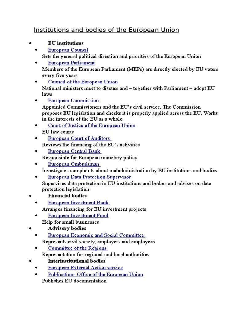 Institutions and Bodies of The European Union | PDF | European Union ...