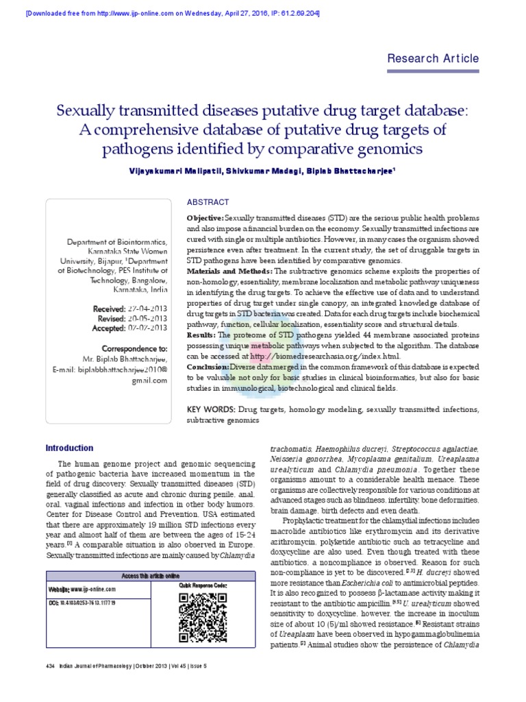 Sexually Transmitted Diseases Putative Drug Target Database: A ...