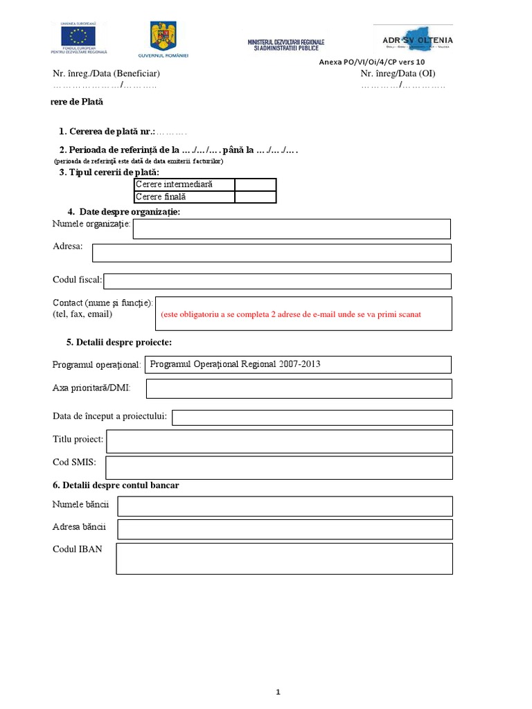 Formular Cerere de Plata POR | PDF