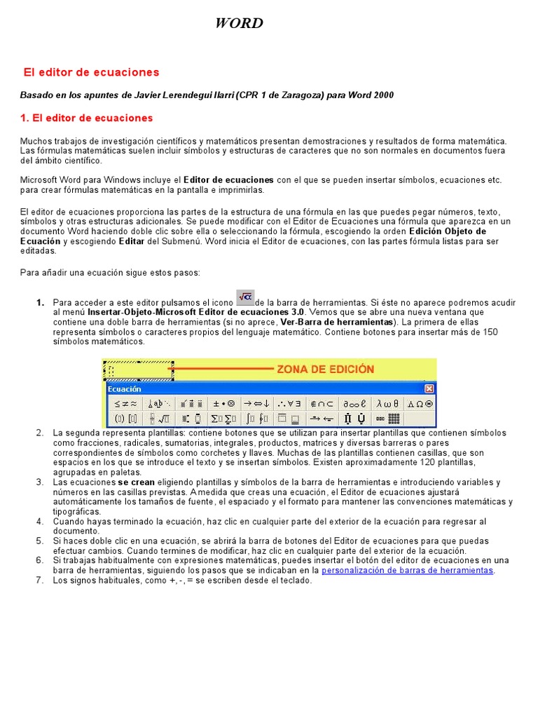 El Editor de Ecuaciones | PDF | Ecuaciones | Fracción (Matemáticas)