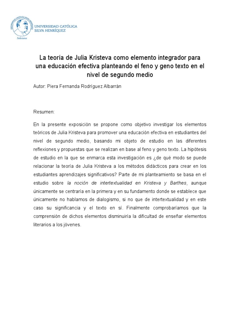 Julia Kristeva para TR | PDF | Intertextualidad | Autor