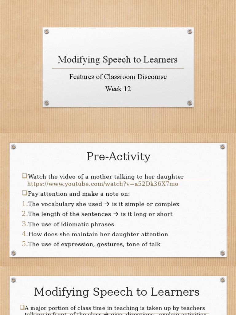 Modifying Speech To Learners | PDF | Reading Comprehension | Second ...