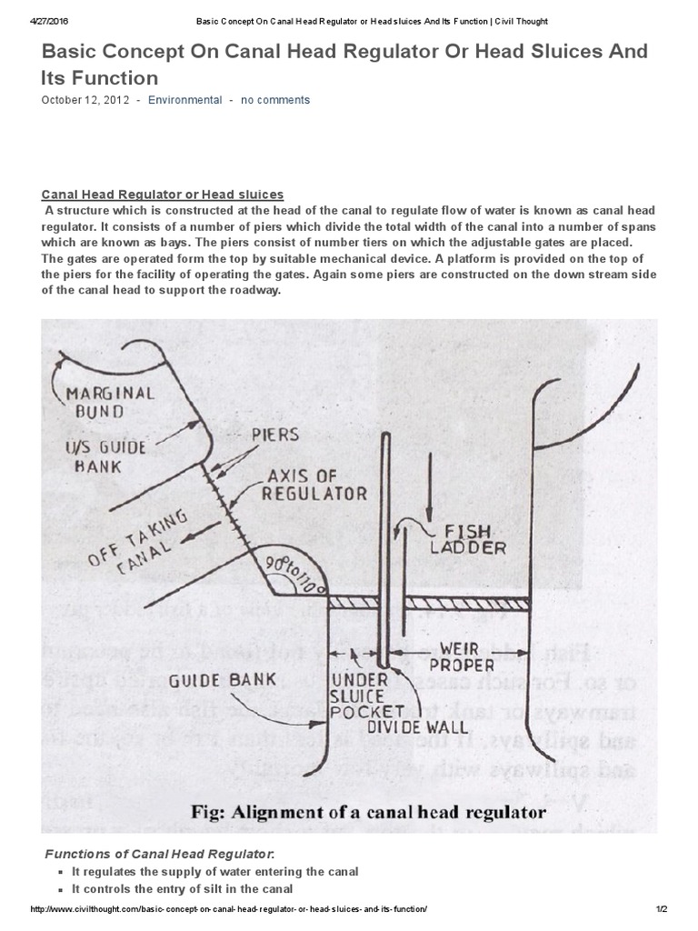 Basic Concept On Canal Head Regulator or Head Sluices and Its Function ...