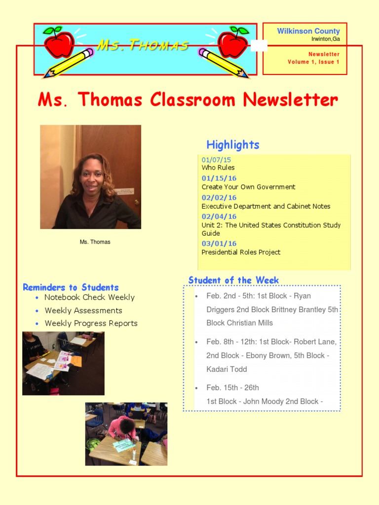Ms. Thomas's Class Update | PDF
