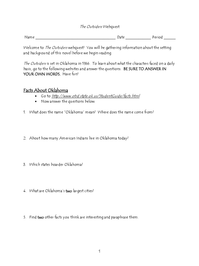 The Outsiders Webquest | PDF | Economies | Fashion