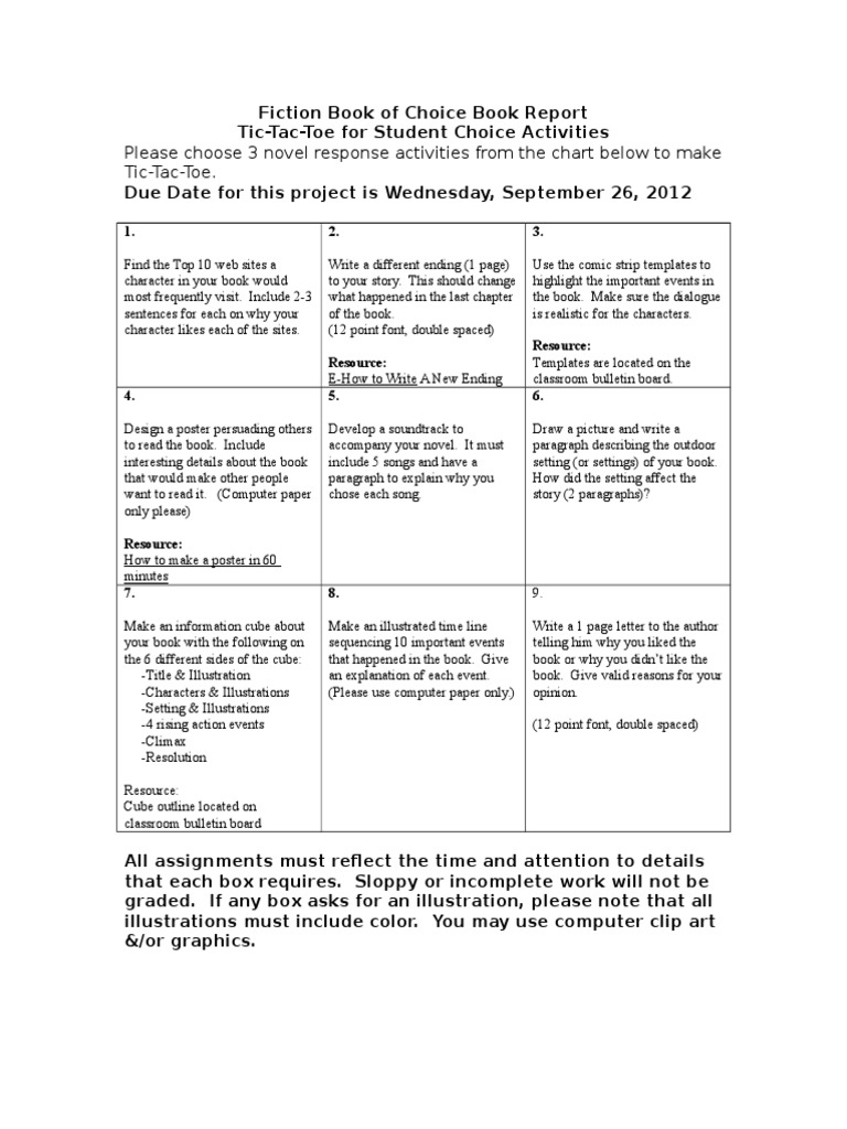 Student Book Report Activities | PDF | Books | Writing