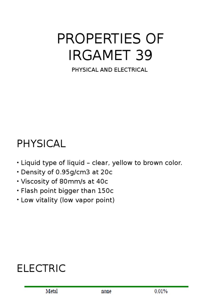 Irgamet 39 Physical Properties | PDF