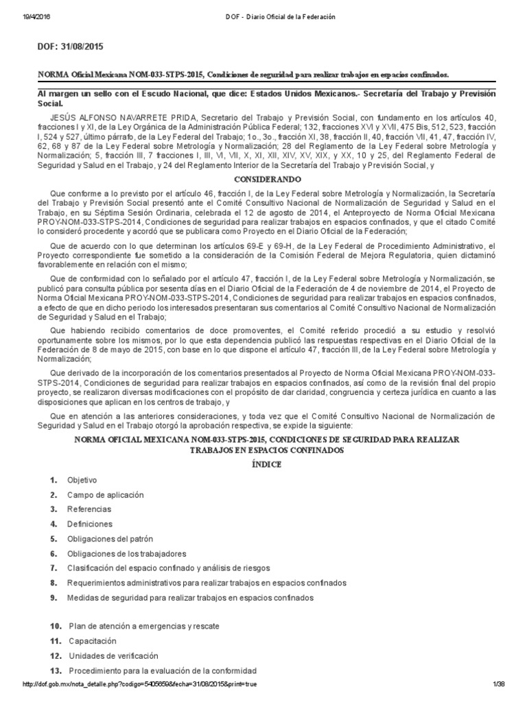 Nom 033 STPS 2015 | PDF | Oxígeno | Contaminación