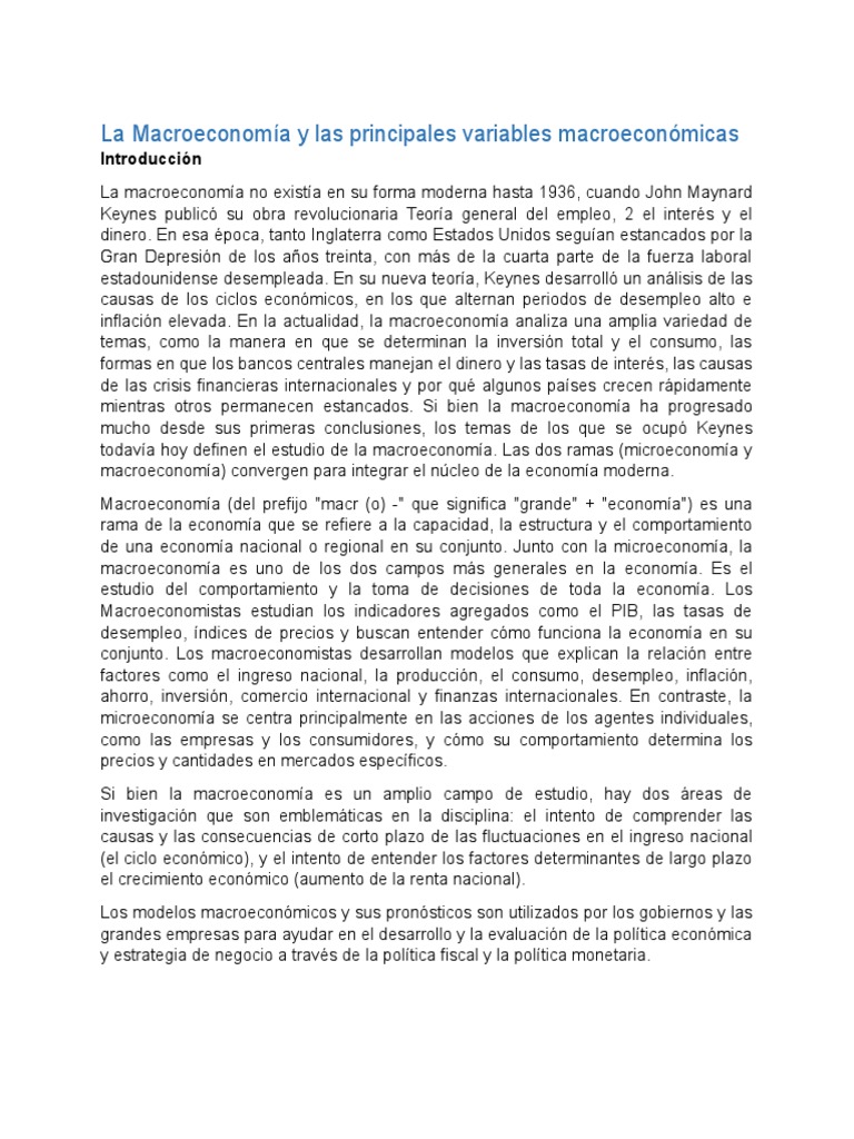 La Macroeconomía y Las Principales Variables Macroeconómicas | PDF | Macroeconómica | Producto ...