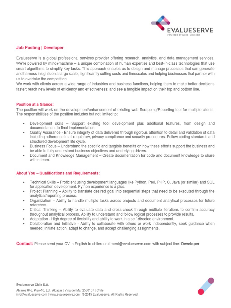 Job Description Developer | PDF | Software Development | Computing