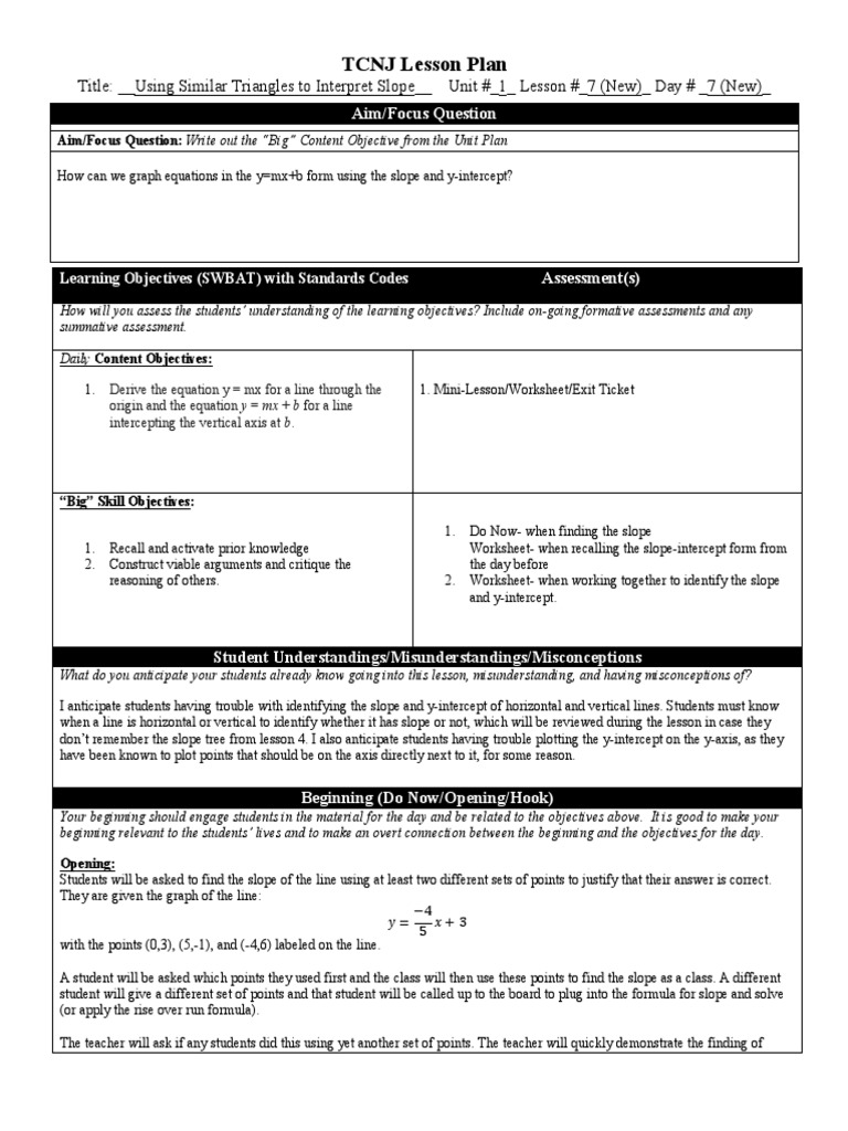 TCNJ Lesson Plan: Aim/Focus Question | PDF | Fraction (Mathematics ...
