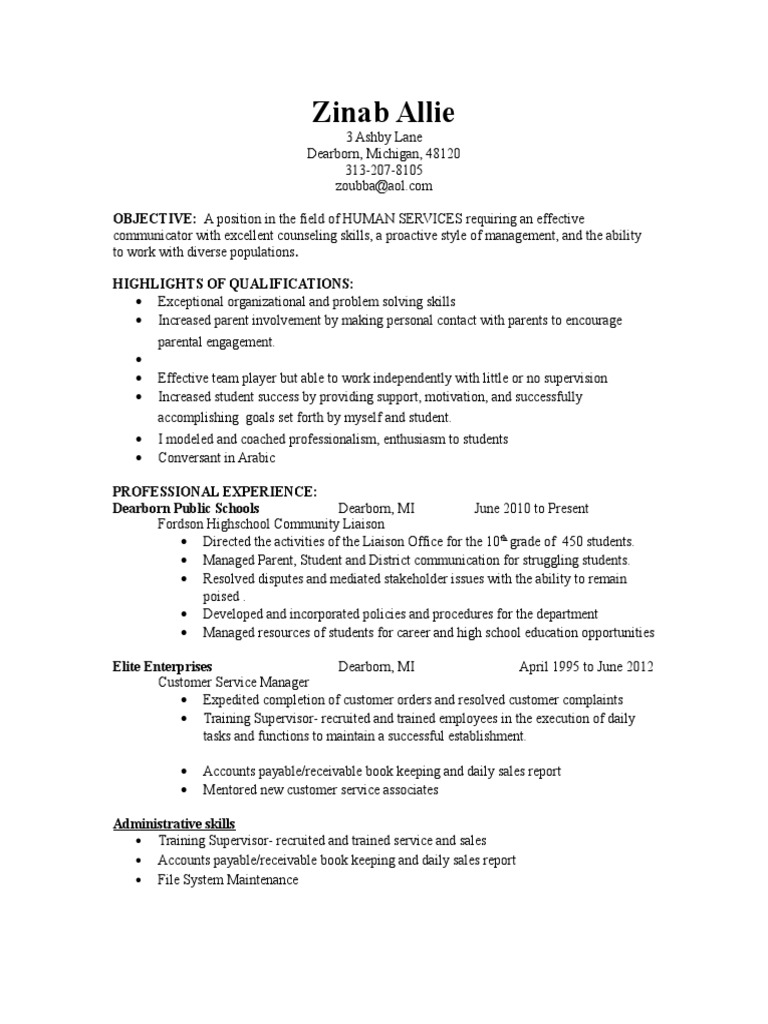Zinab Allie-Resume Example For Class | PDF | Career & Growth | Self ...