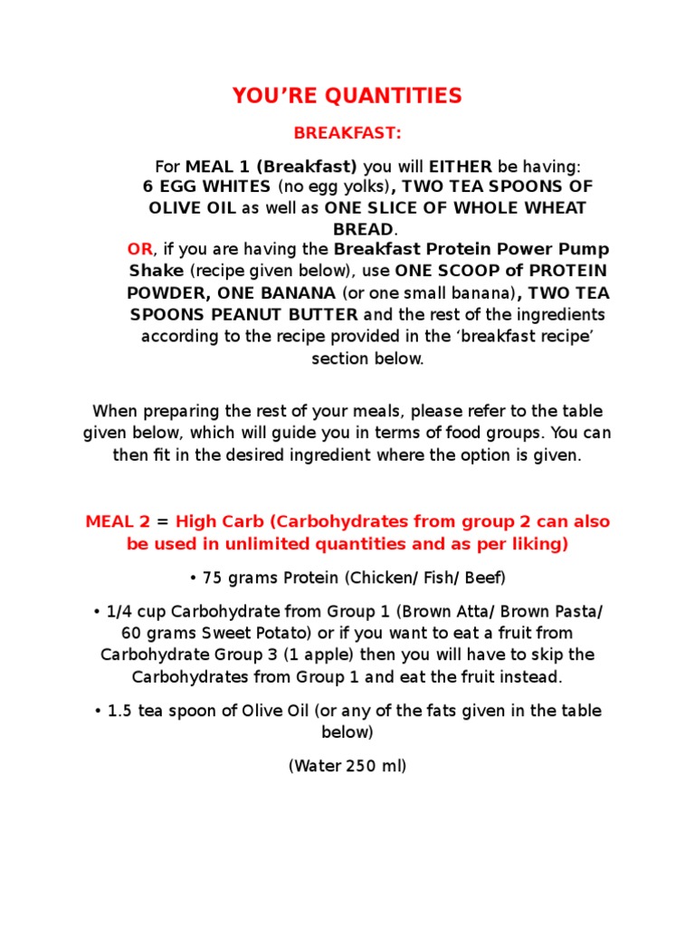 42 Day Challenge Meal Plan | PDF | Salad | Pasta