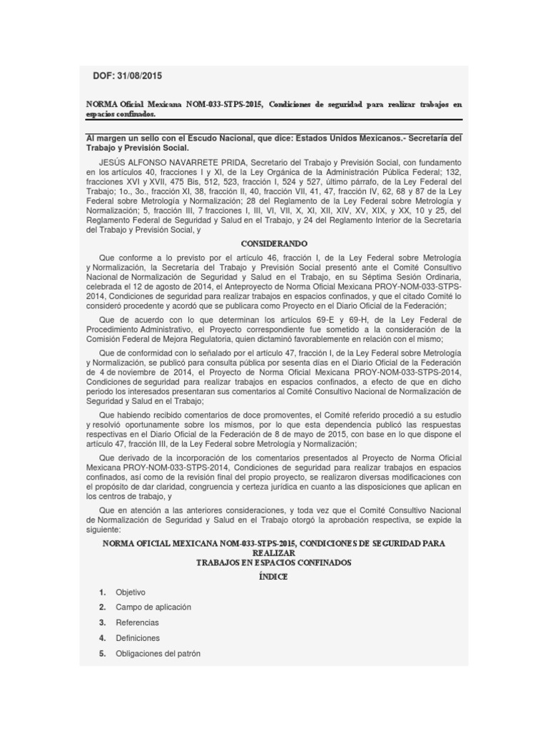 Nom 033 STPS 2015 PDF | PDF | Oxígeno | Contaminación