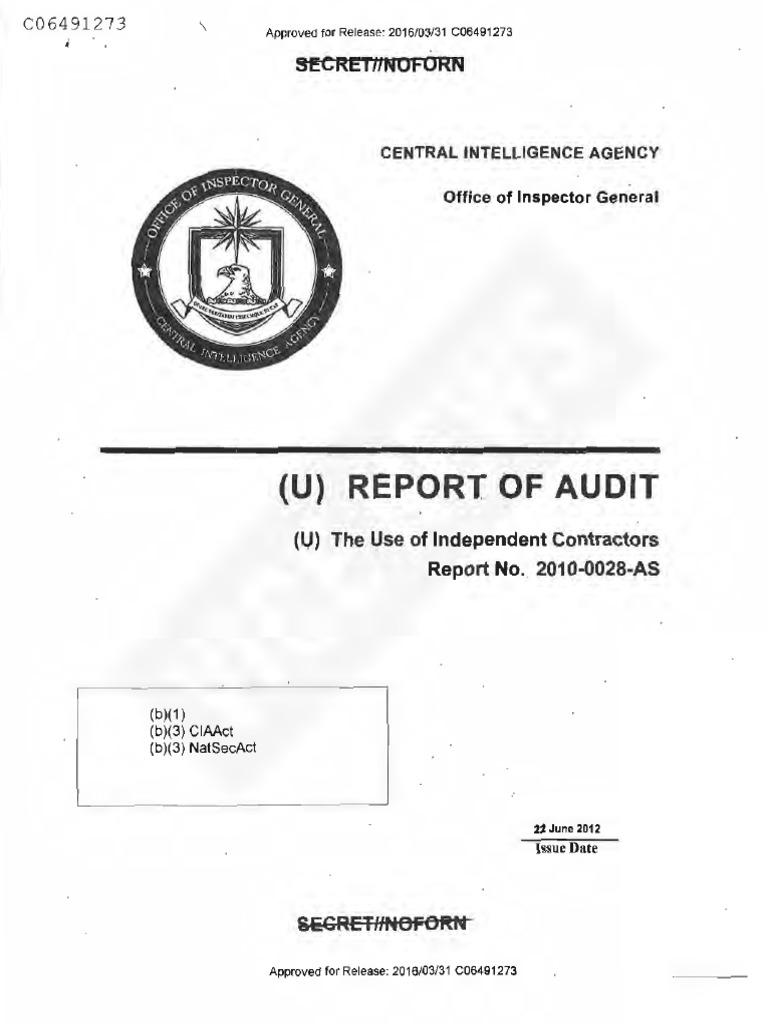 CIA OIG Audit Independent Contractors | PDF | Government Procurement In ...