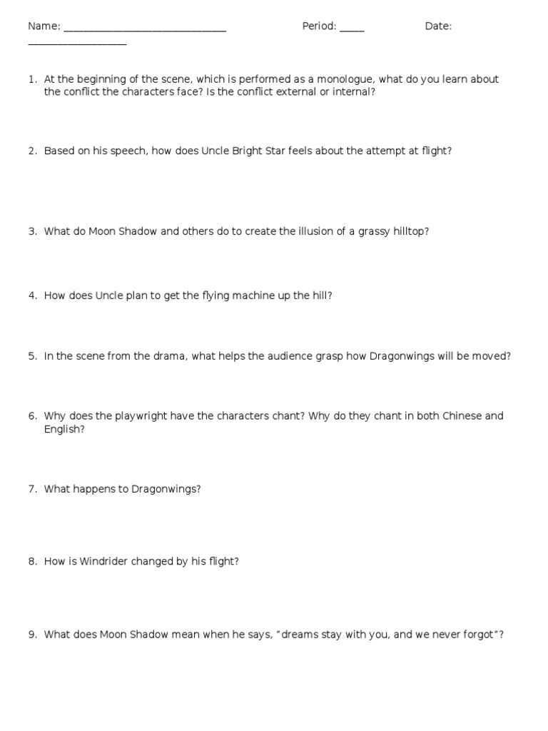 Dragonwings Worksheet | PDF