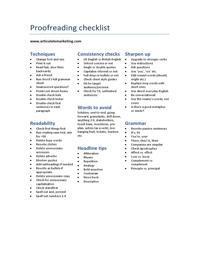 Proofreading Checklist v1 | PDF | Language Arts & Discipline