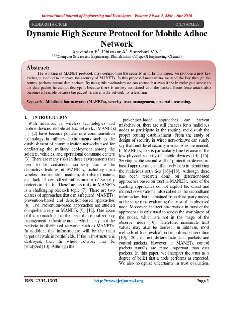 Dynamic High Secure Protocol For Mobile Adhoc Network: Abstract | PDF | Routing | Communications ...