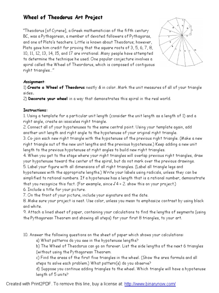 Honors Wheel of Theodorus Art Project | PDF | Euclidean Plane Geometry ...