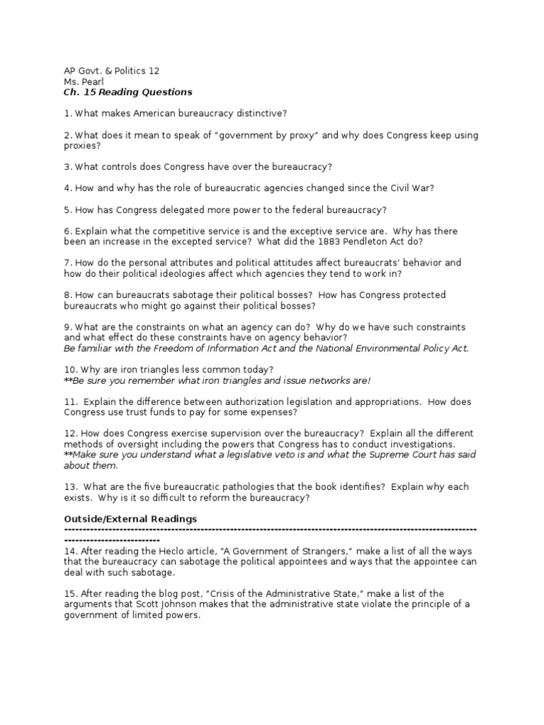 AP Gov: Bureaucracy & Congress | PDF | United States Congress ...