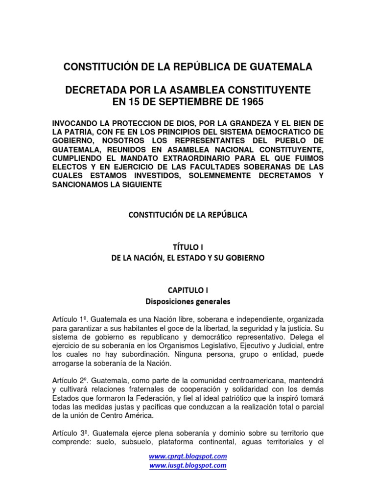 Constitución de Guatemala 1965 | PDF | Naturalización | Habeas corpus