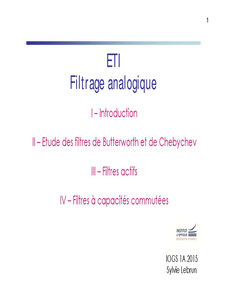 Cours Filtrage Analogique 2015 2016 | PDF | Filtre (électronique) | Filtre passe-bas
