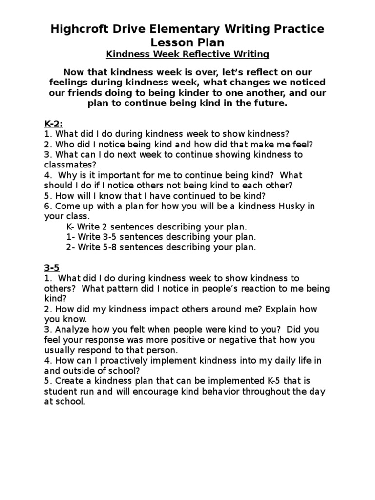 Kindness Week Reflection Activities | PDF