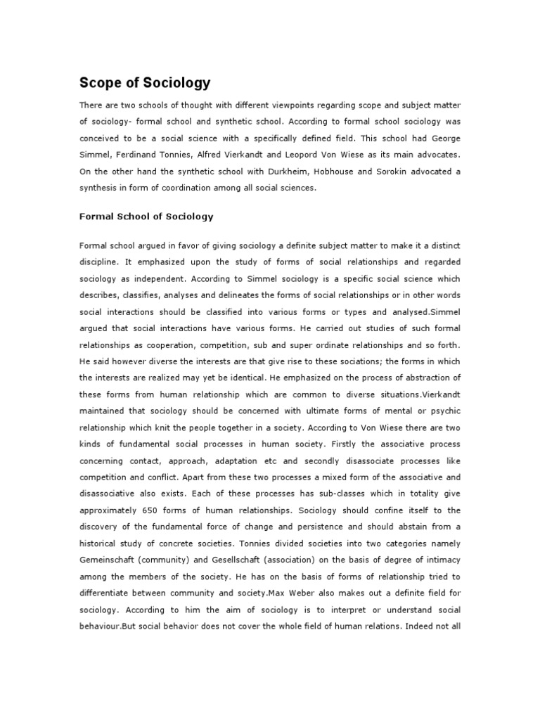 Scope of Sociology | Social Sciences | Sociology