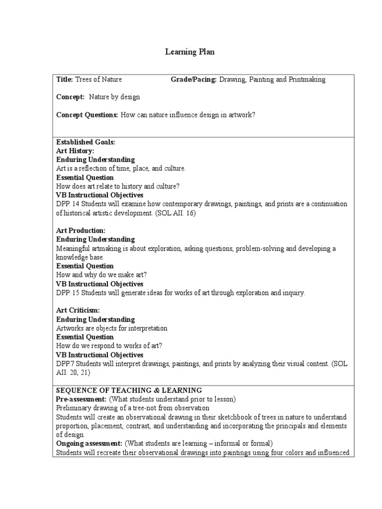 Trees of Nature Lesson Plan | PDF | Drawing | Paintings