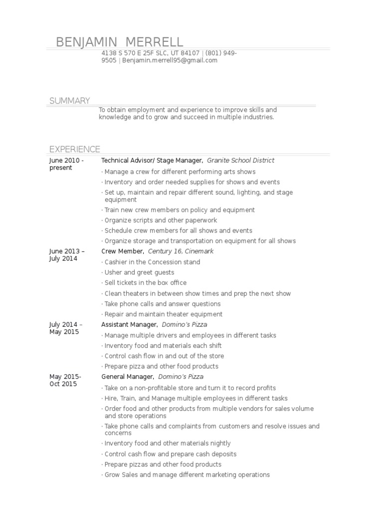 Benjamin Merrell's Professional Summary | PDF | Business