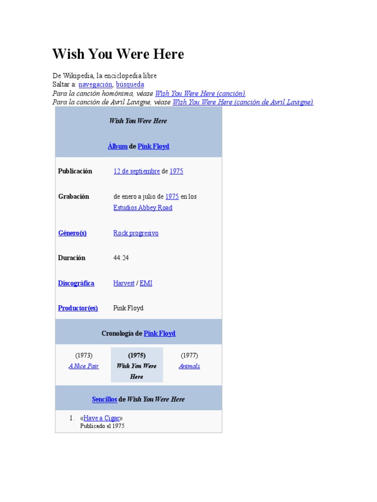 Wish You Were Here | PDF | Entretenimiento (general)