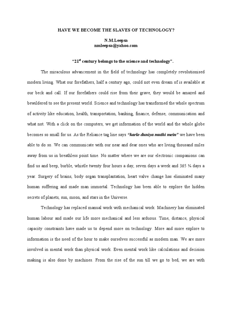 Have We Became The Slaves of Technology | PDF | Nuclear Weapons | Water