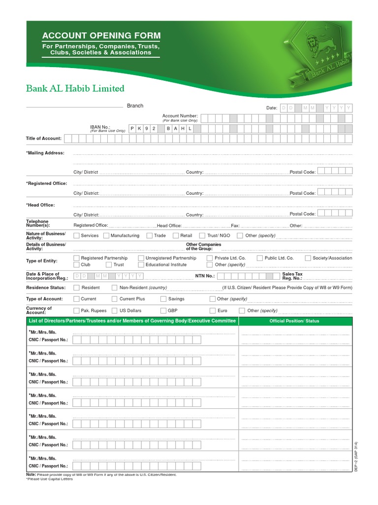 Bank Al Habib Account Opening Form | Download Free PDF | Identity ...
