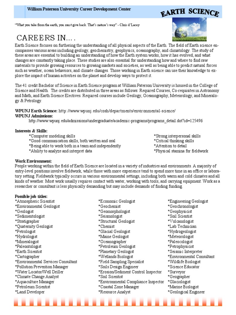 Earth Science Careers in | PDF | Environmental Science | Earth Sciences