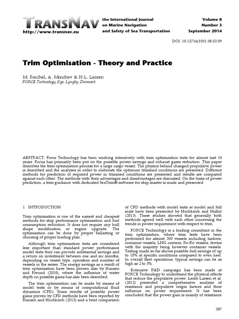 Trim Optimisation - Theory and Practice | PDF | Propeller | Ships