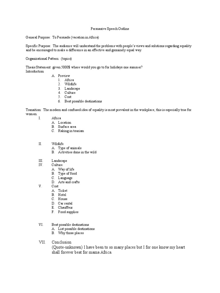 Persuasive Outline | PDF | Travel