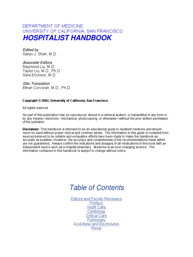 UCSF Hospitalist Handbook 2002 | PDF