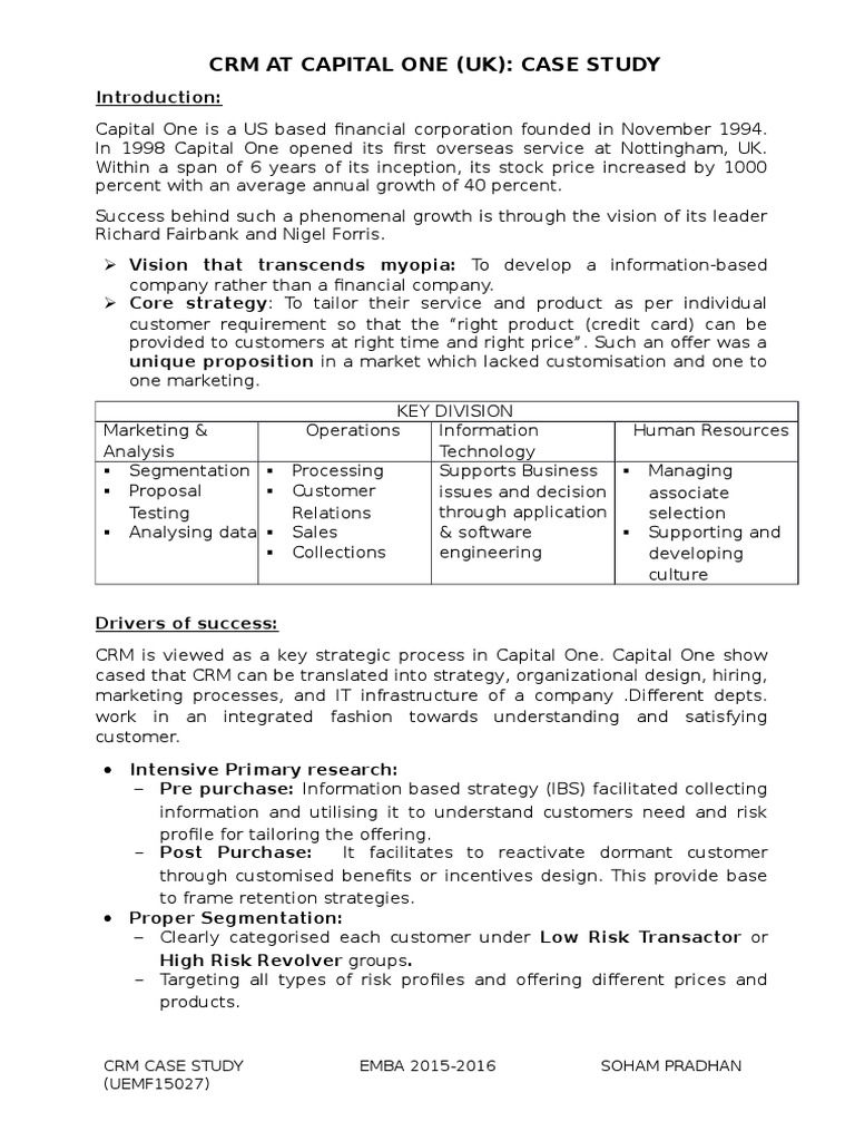 Capital One Case Study On CRM | PDF | Customer Relationship Management | Capital One