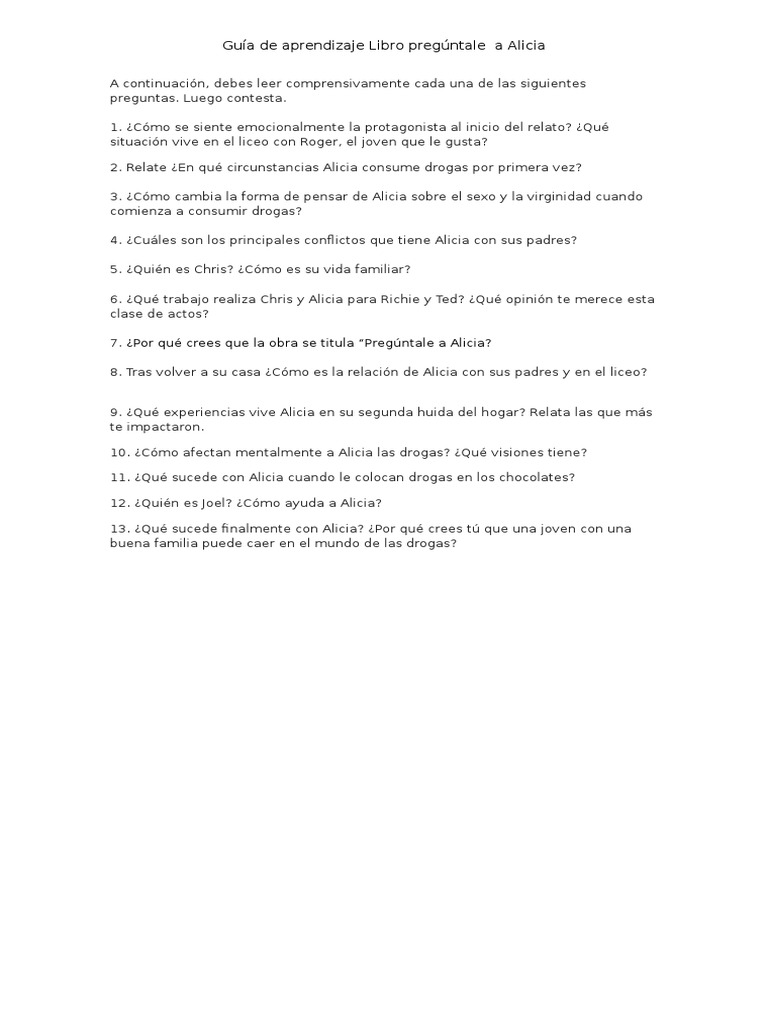 Guía Aprendizaje Pregúntale A Alicia | PDF